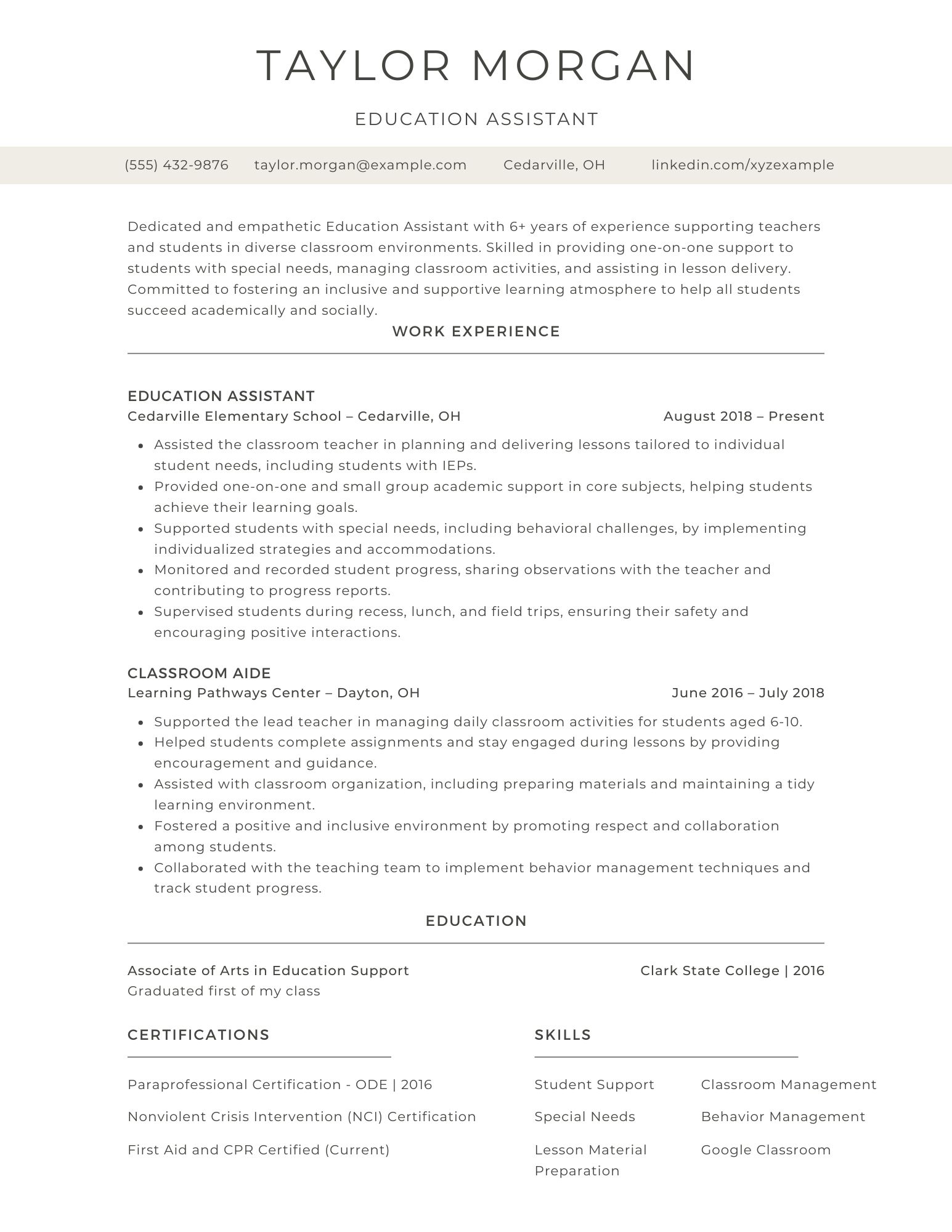 Education Assistant Resume Example